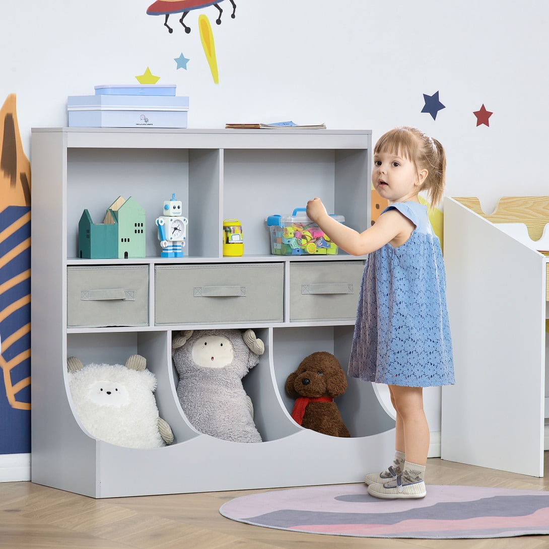 Kids Bookcase with 3 Drawers & Open Storage Cubby, Toy Storage ...