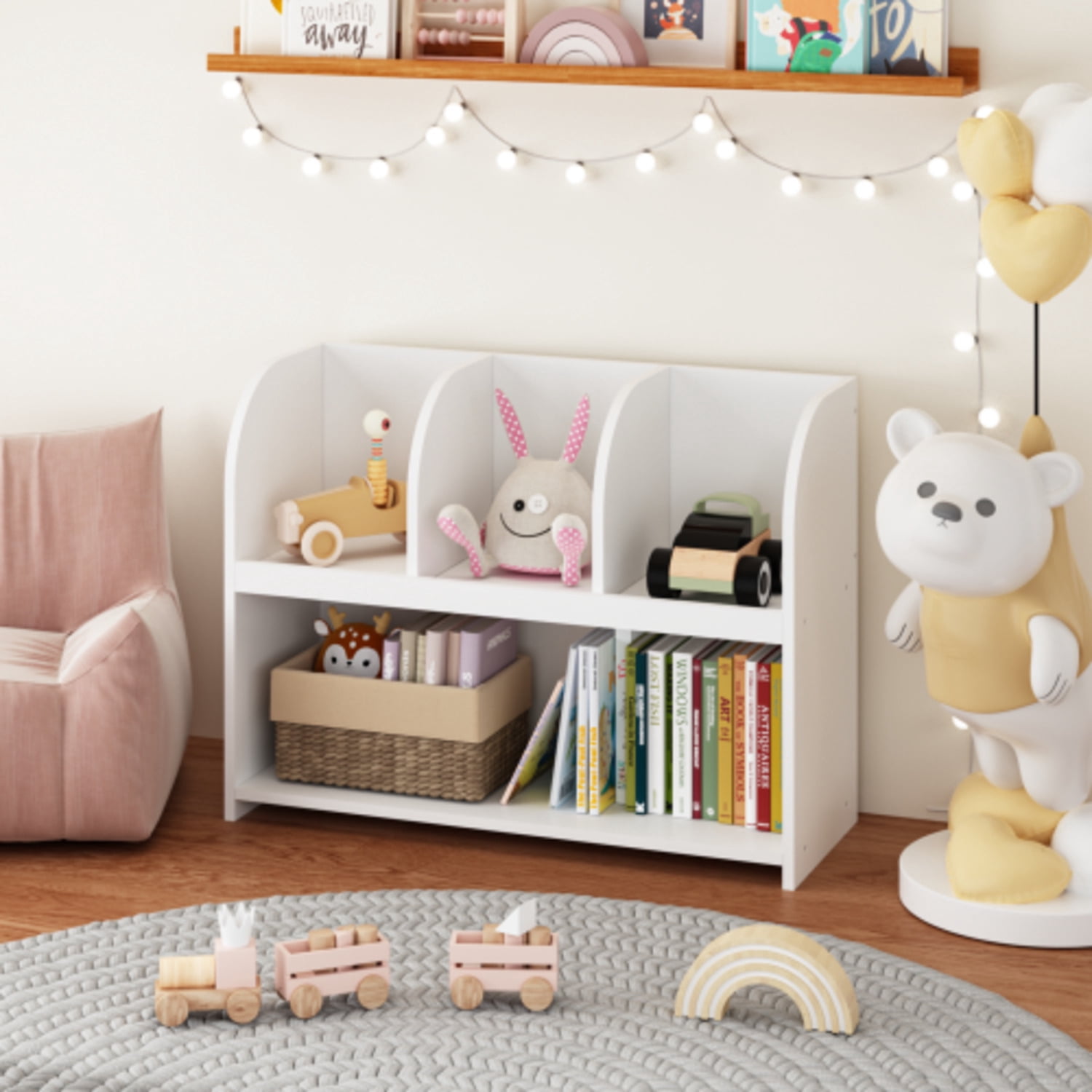 Kids Bookcase With 4 Compartments Storage Book Shelf Storage Display ...
