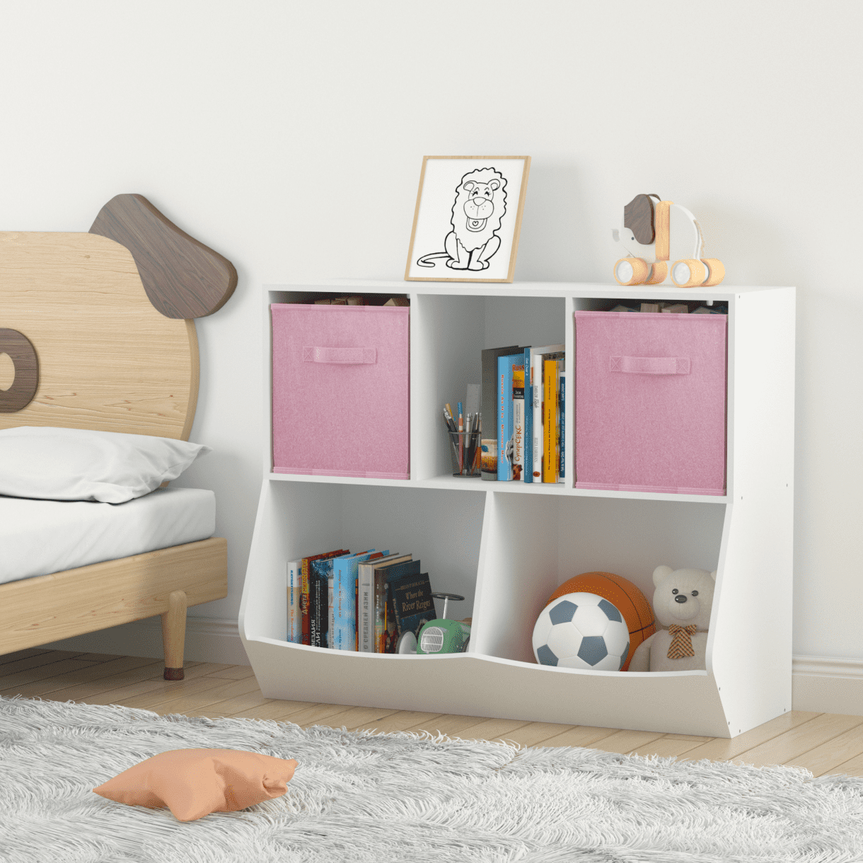 Kids Bookcase and Bookshelf, Children's Toy Storage Cabinet, Multi ...
