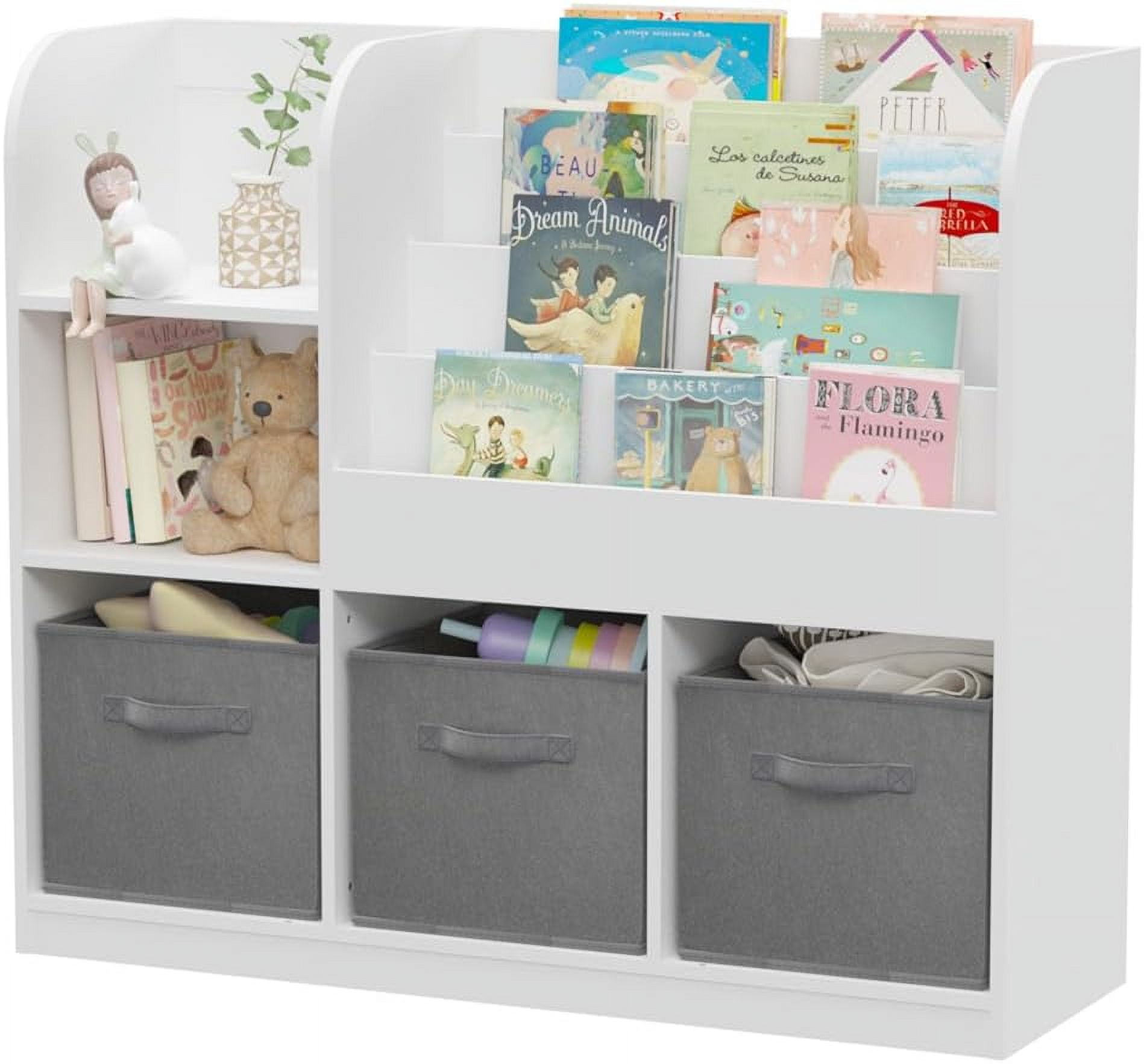 Kids Bookcase and Bookshelf, Floor Storage Cabinet Toy Chest with 3 ...