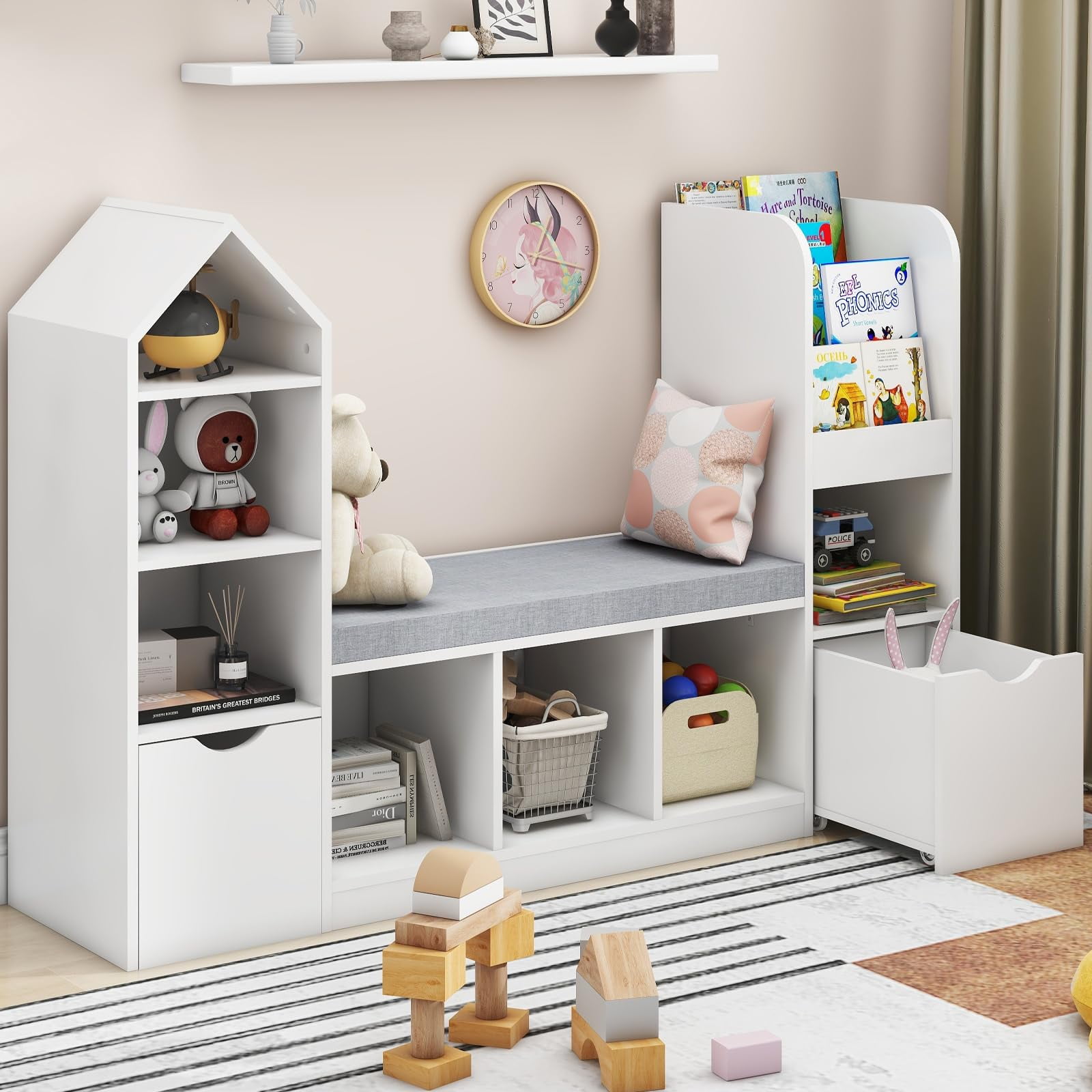 Kids Bookcase and Bookshelf with Reading Nook, Multifunctional Bookcase ...