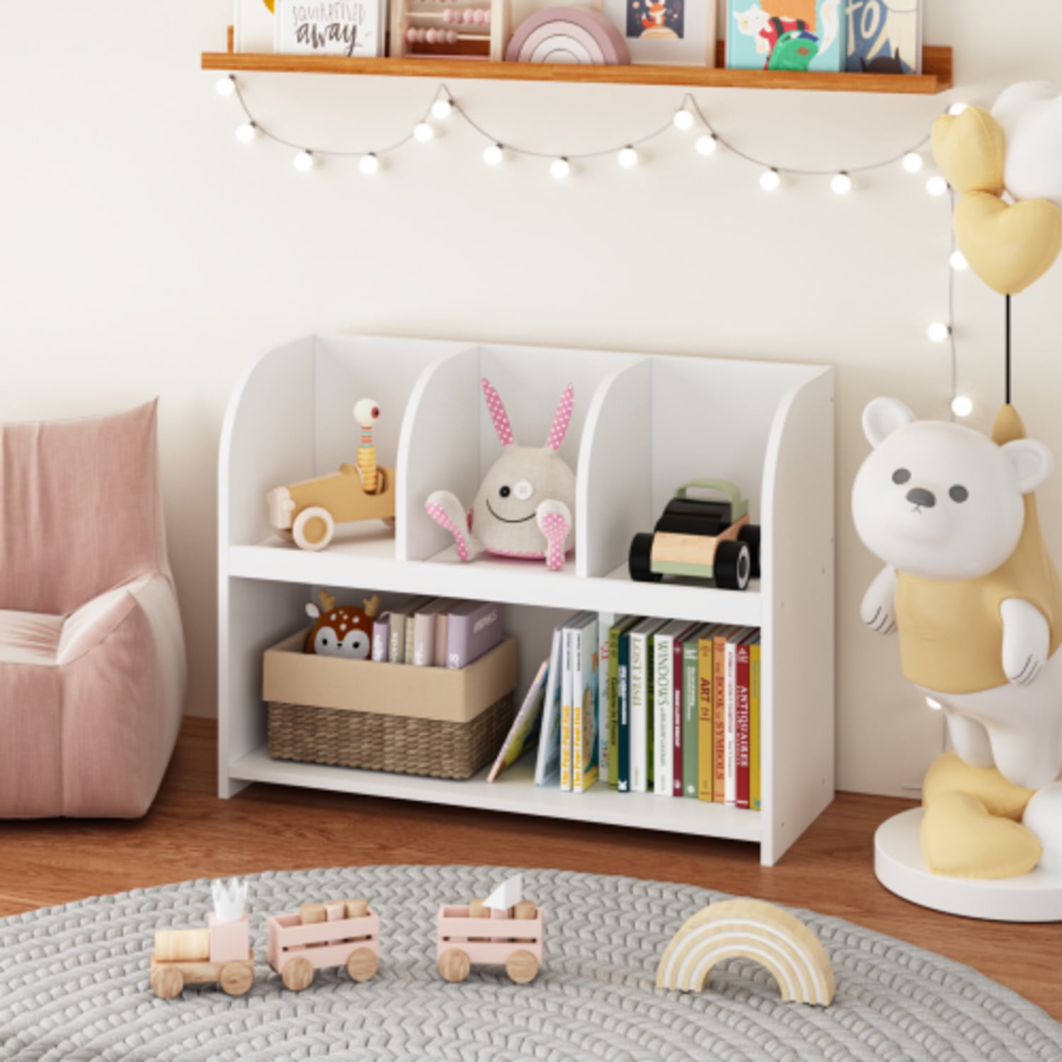Kids Bookcase With 4 Compartments Book Shelf Storage Display Rack Toy ...