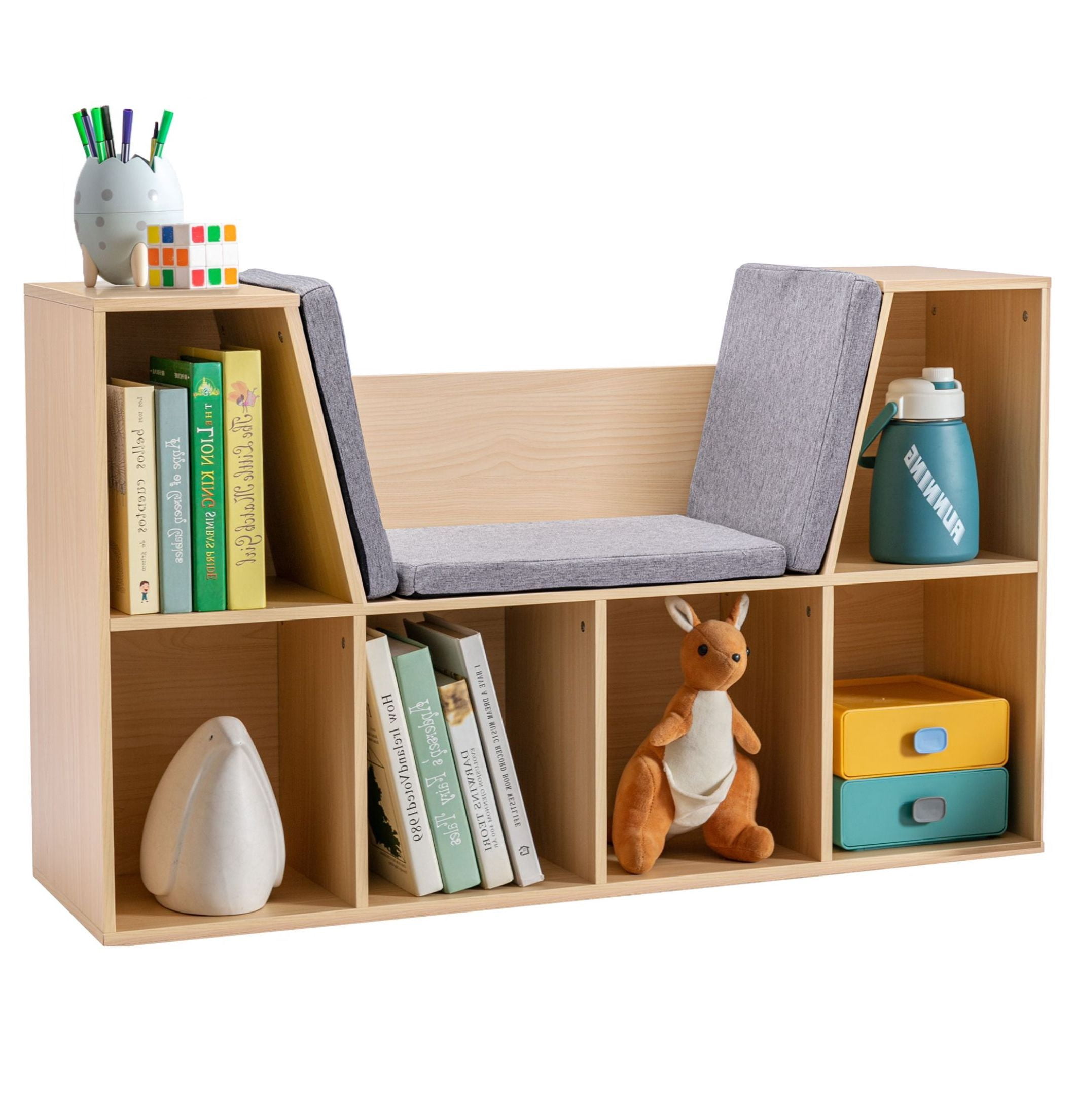Kids Bookcase with Reading Nook, 6-Cube Organizer for Bedroom ...