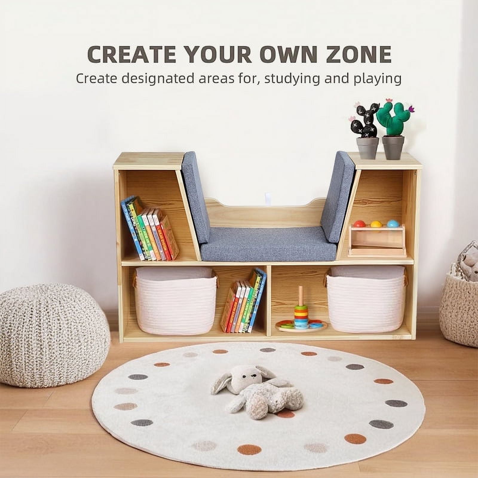 Kids Bookcase with Reading Nook and 6 Storage Shelves, 1 Count, Pack of ...
