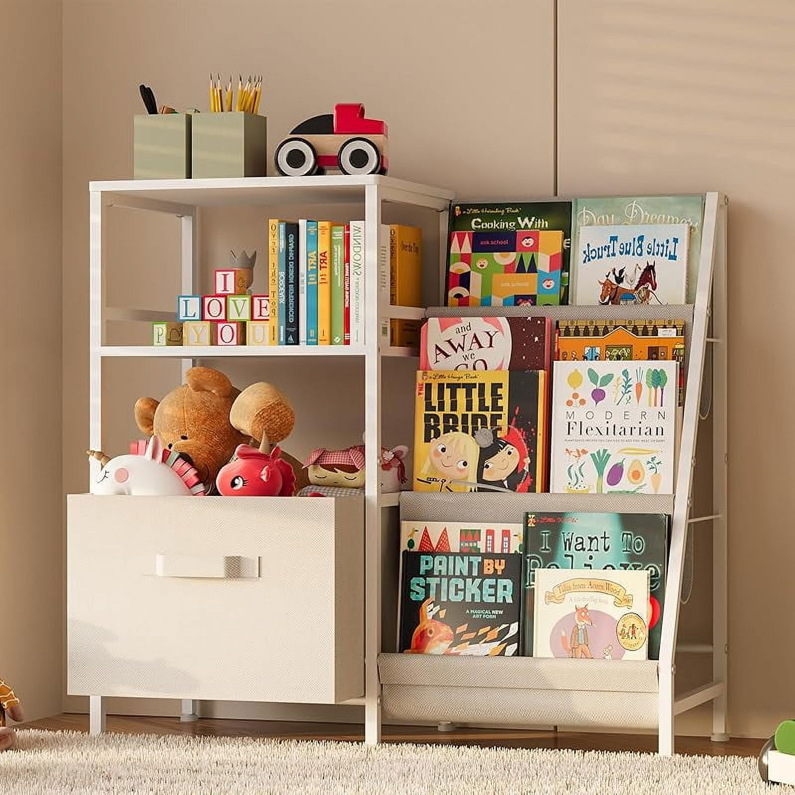 Kids Bookcases Montessori Bookshelf Nursery Book Shelves and Toy ...