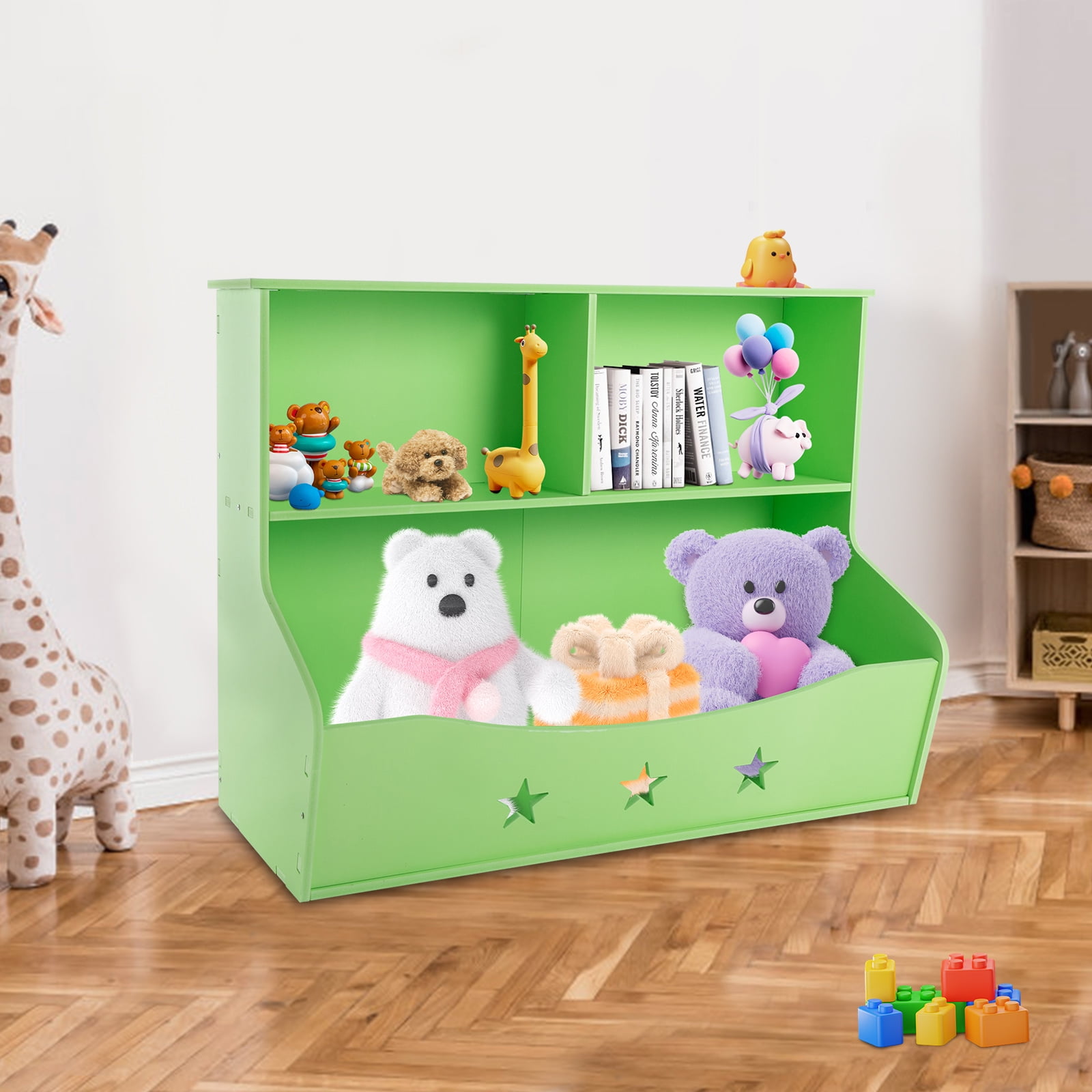 Kids Bookshelf 2-Shelf Storage Bookcase, PVC Board Open Book Shelf ...