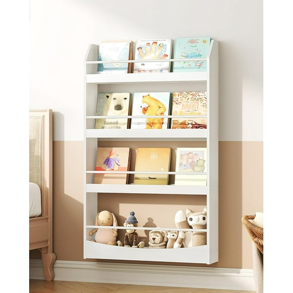 Kids Bookshelf, 23.6 Inch Wall Mounted Bookshelf, 4-Tier Nursery Book ...
