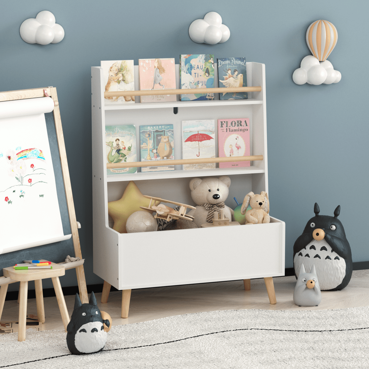 Kids Bookshelf, 3-Tier Book and Magazine Wooden Open Nursery Bookcase ...