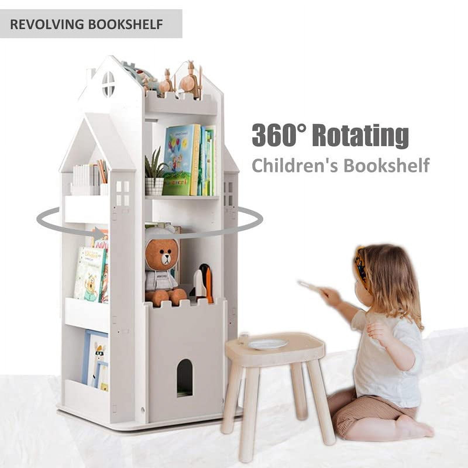 Kids Bookshelf 360° Castle Pink Rotating Bookshelf Toy Storage ...