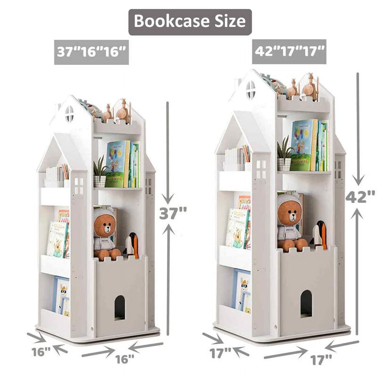 Kids Bookshelf 360° Castle Pink Rotating Bookshelf Toy Storage ...