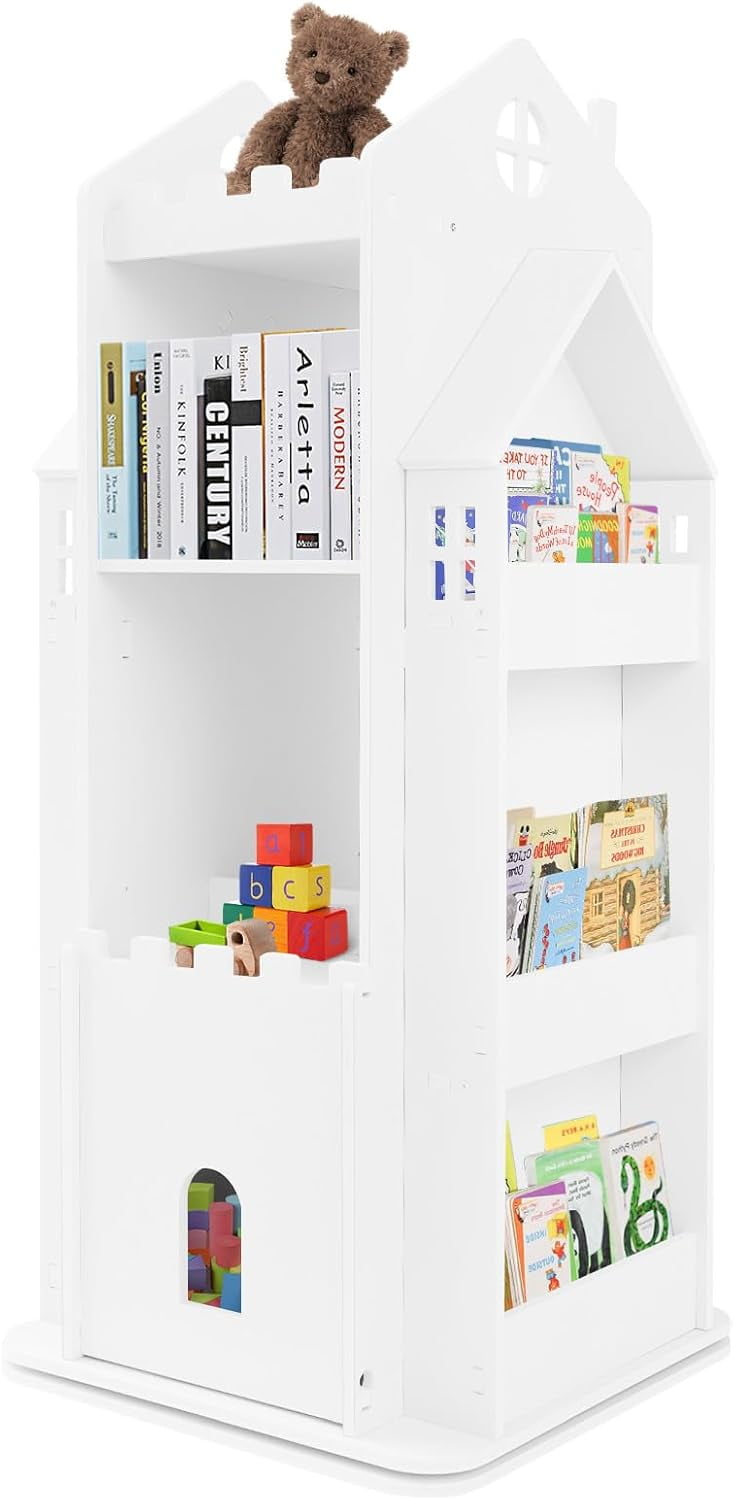 Kids Bookshelf, 360° Rotating Bookshelf Castle Bookshelf Toy Storage ...