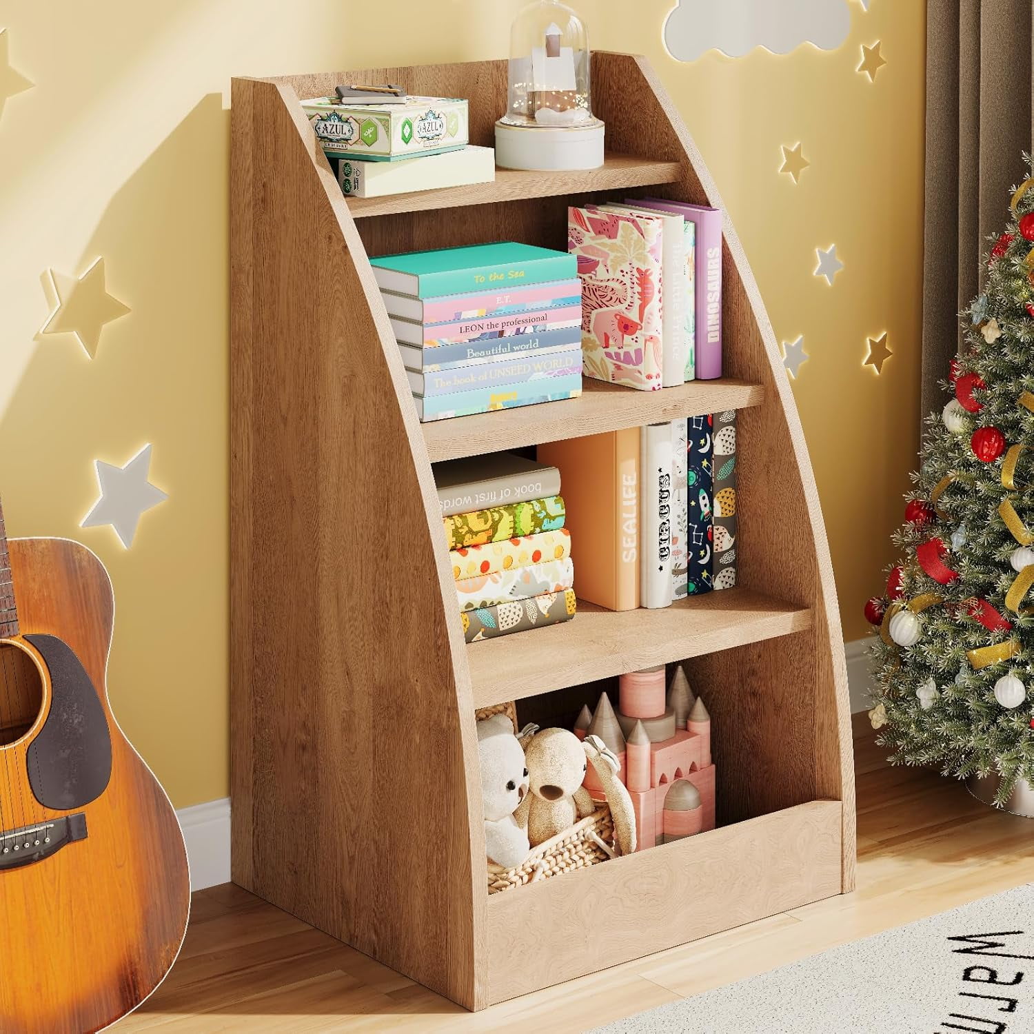 Kids Bookshelf,4 Tier Kids Book Shelf for Kids Rooms,Wood Children ...