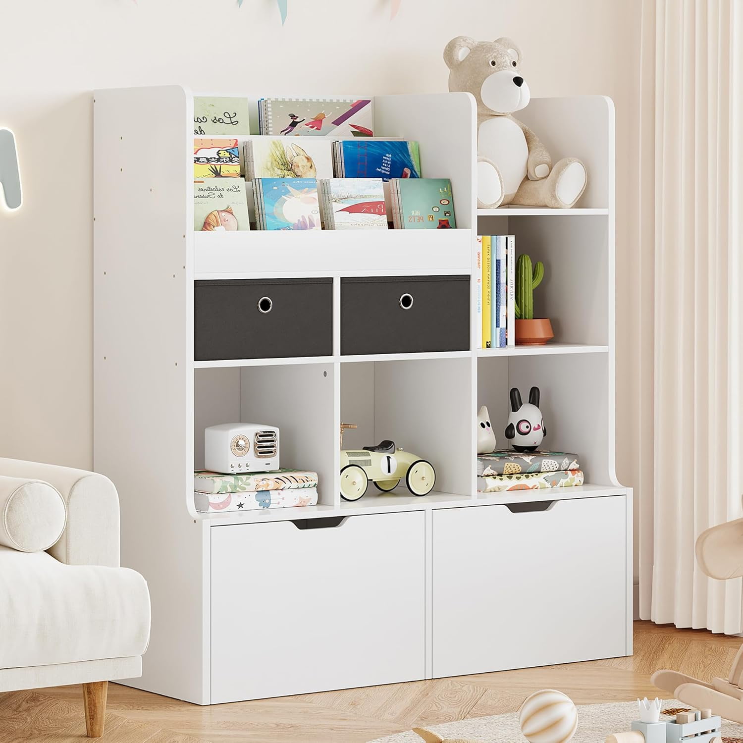 Kids Bookshelf 47.8in Toy Storage Organizer with Drawers Modern ...