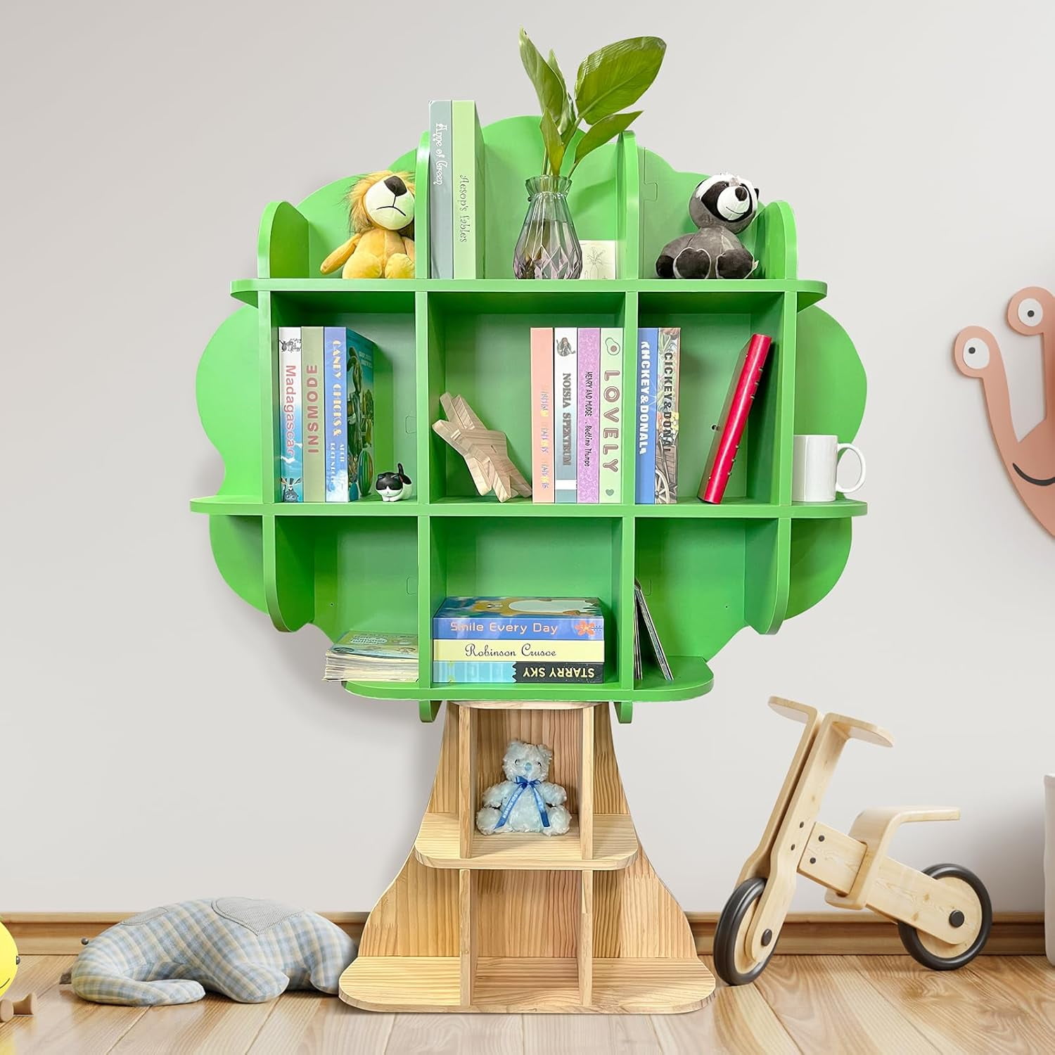 Kids Bookshelf - 5 Tier Kids Bookcase, Green Bookshelf for Children and ...