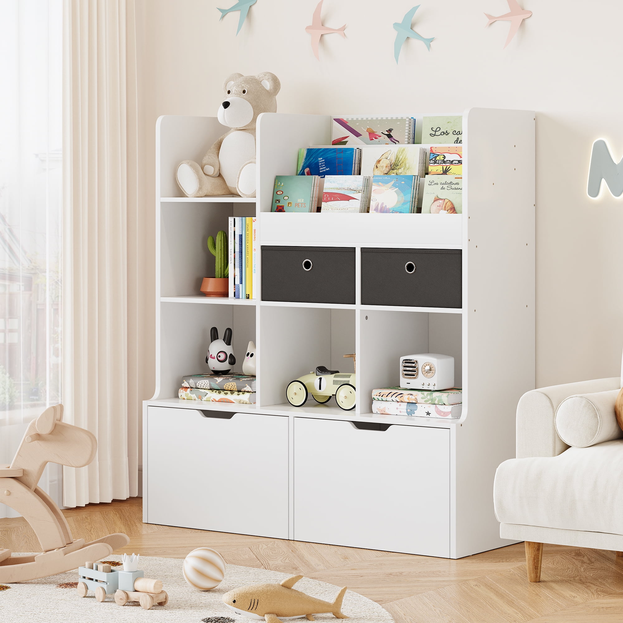 Kids Bookshelf with Drawers 47.8in Toy Storage Organizer Modern ...