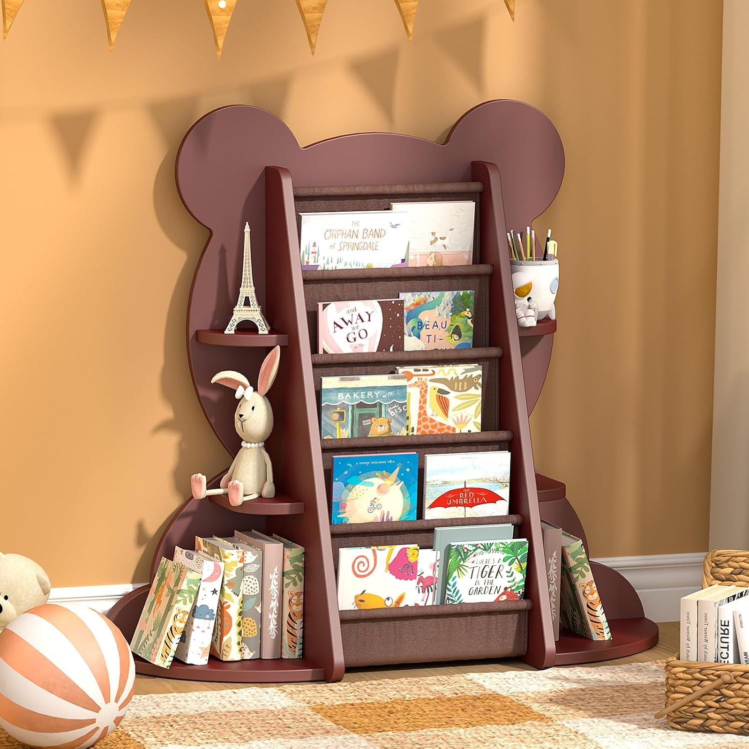 Kids Bookshelf for Kids Room Bear Toy Organizer Storage Toddler ...