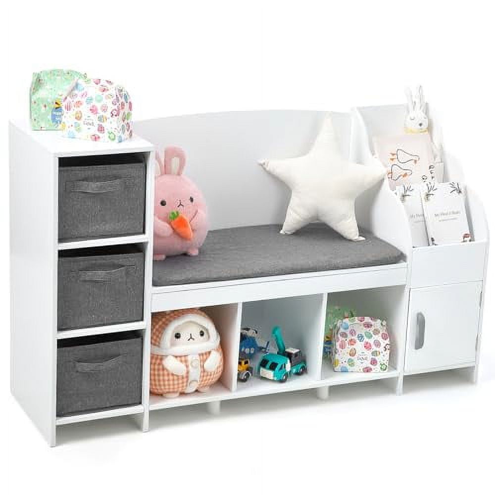 Kids Bookshelf with Reading Nook, Bookcase with Detachable Cushion ...