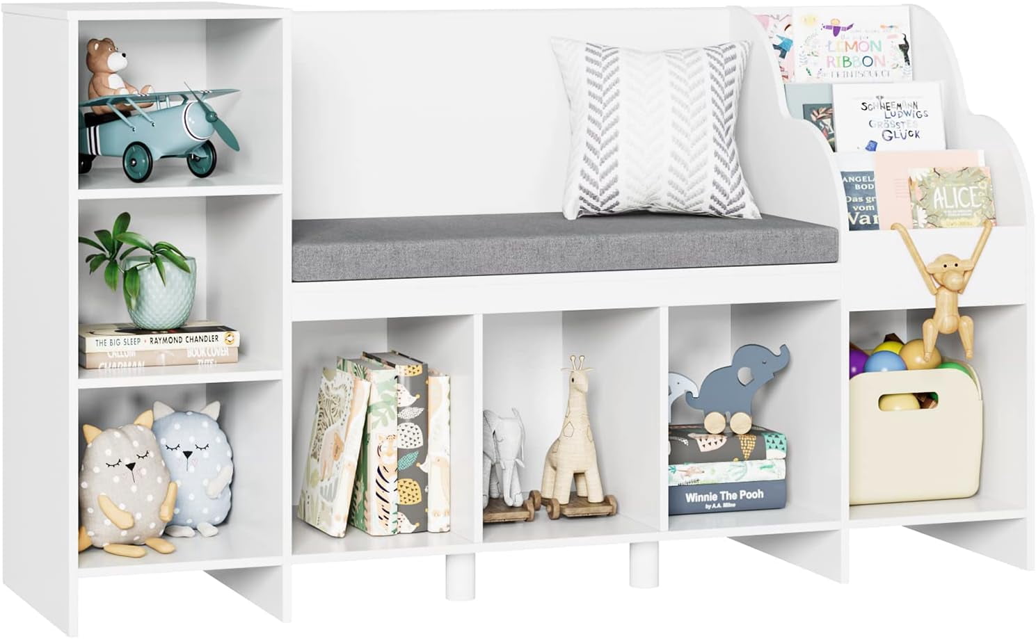 Kids Bookshelf with Reading Nook, Bookcase with Seat Cushion and ...