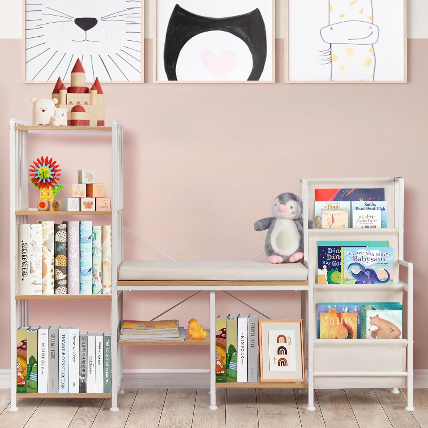 Kids Bookshelf with Reading Nook, Kids Reading Nook with Storage ...