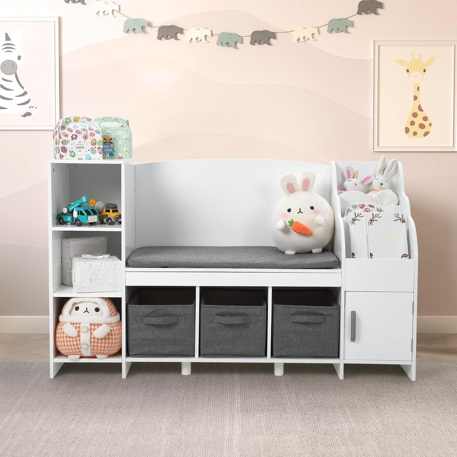 Kids Bookshelf with Reading Nook,Toy Storage Organizer with Seat ...