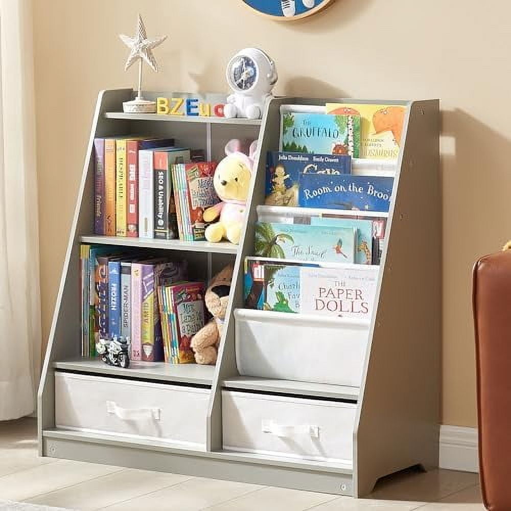 Kids Bookshelf with Storage Drawers and Layer Sling Bookcase, 4 Tier ...