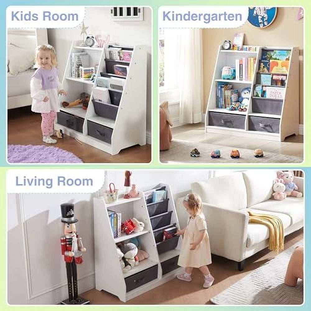 Kids Bookshelf with Storage Drawers and Layer Sling Bookcase, 4 Tier ...