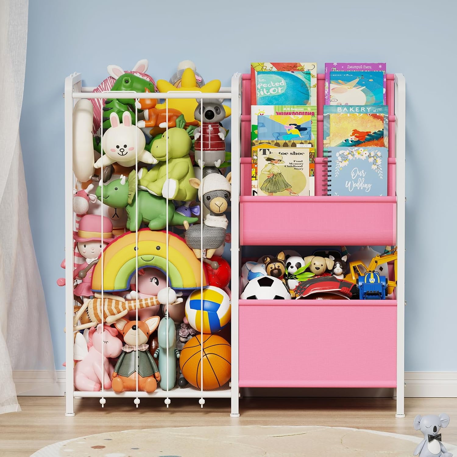 Kids Bookshelf and Stuffed Animal Storage, 3 Tier Kids Bookshelf and ...