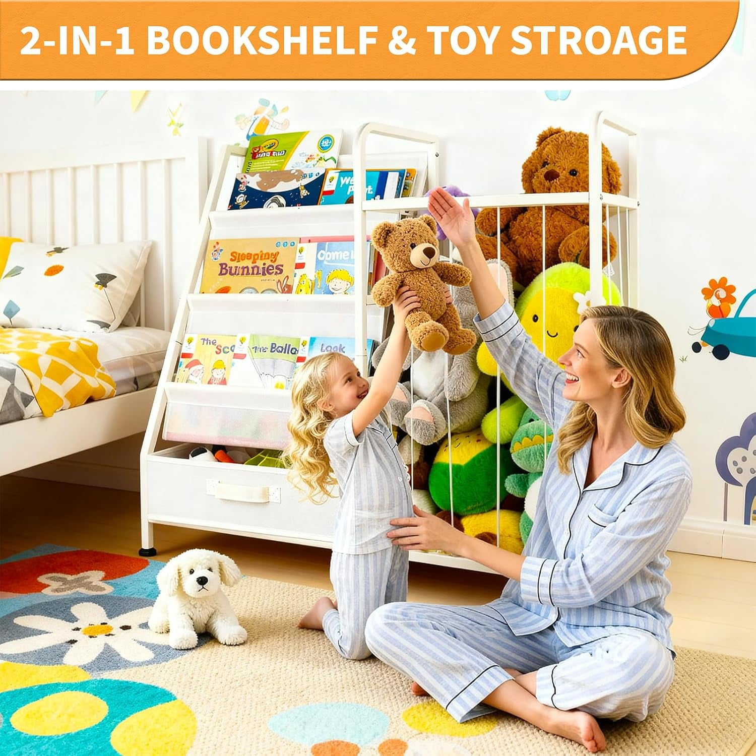 Kids’ Bookshelf & Stuffed Animal Storage – Large White 3-Tier Book ...