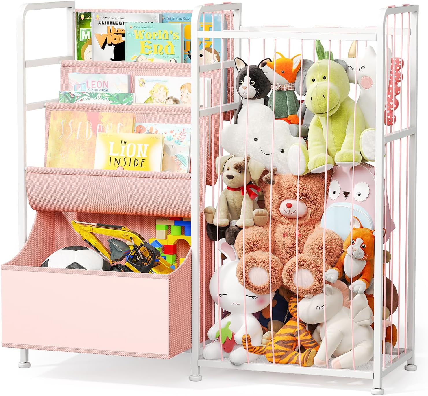 Kids Bookshelf and Stuffed Animal Storage - Multi-Function Nursery Book ...