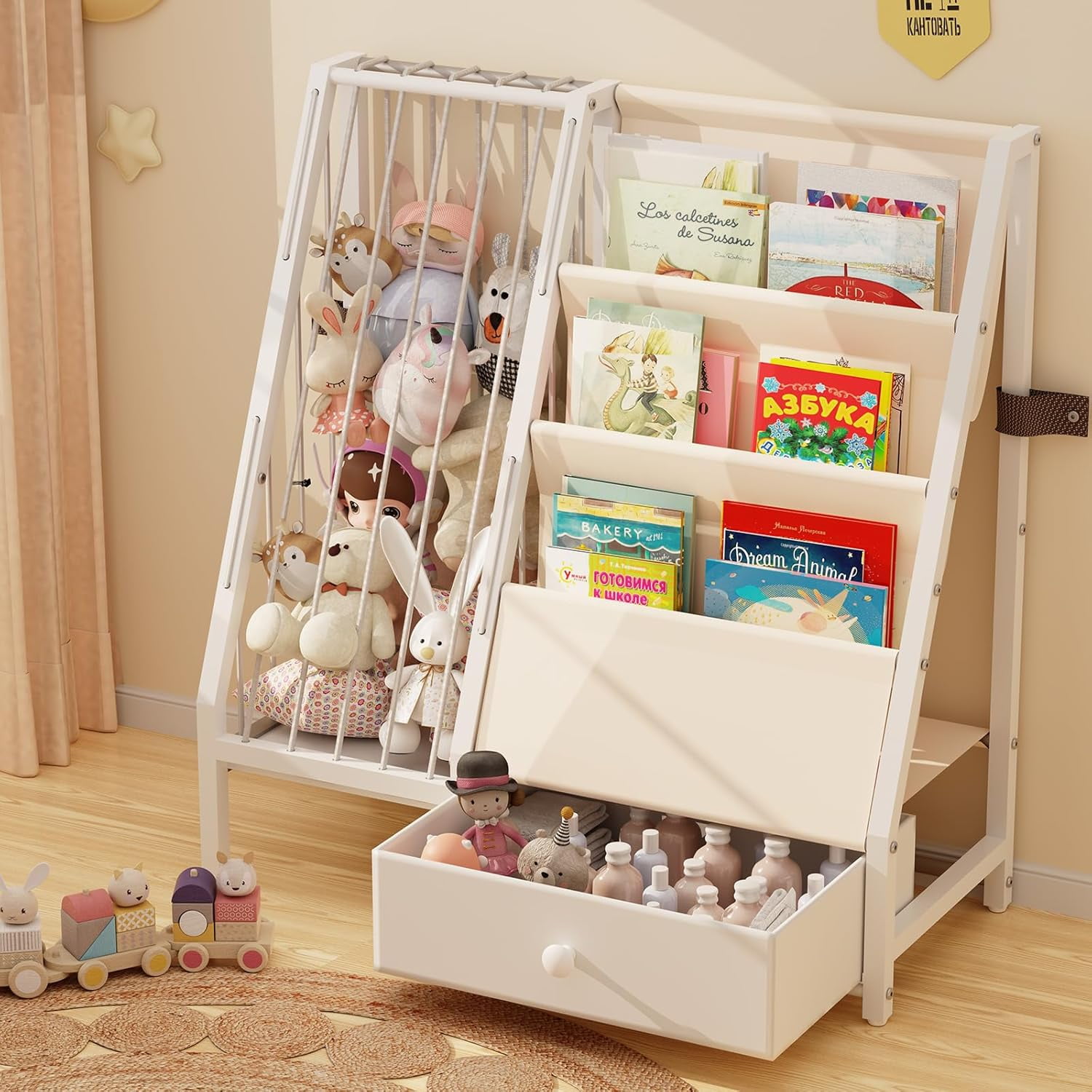 Kids Bookshelf Stuffed Animal Toy Storage Organizer - Book Shelf for ...