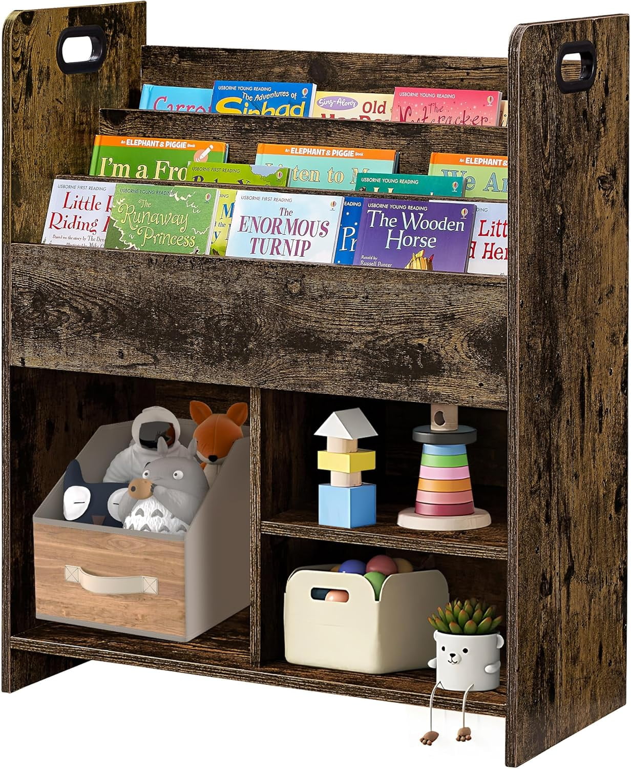 Kids Bookshelf, Stylish Wooden Display Stand with Easy Moveable Handles, Storage Cabinet ...