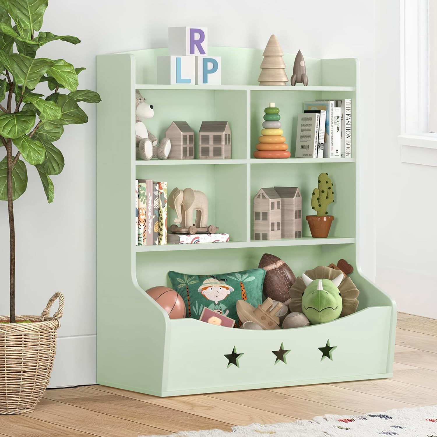 Kids Bookshelf Three-and--Half Tier Wooden Bookcase Bookshelf for ...