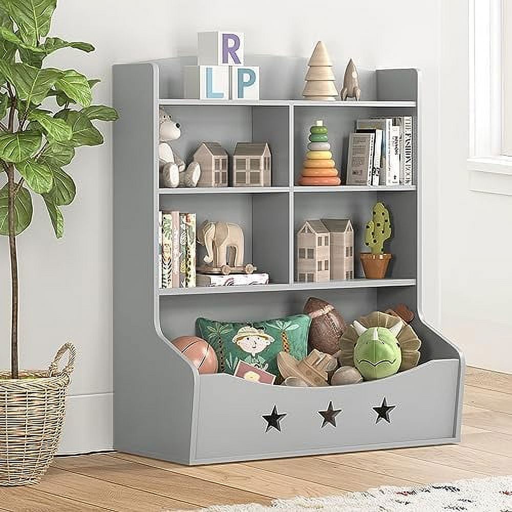 Kids Bookshelf, Three-and-a-Half Tier Wooden Bookcase, Bookshelf for ...