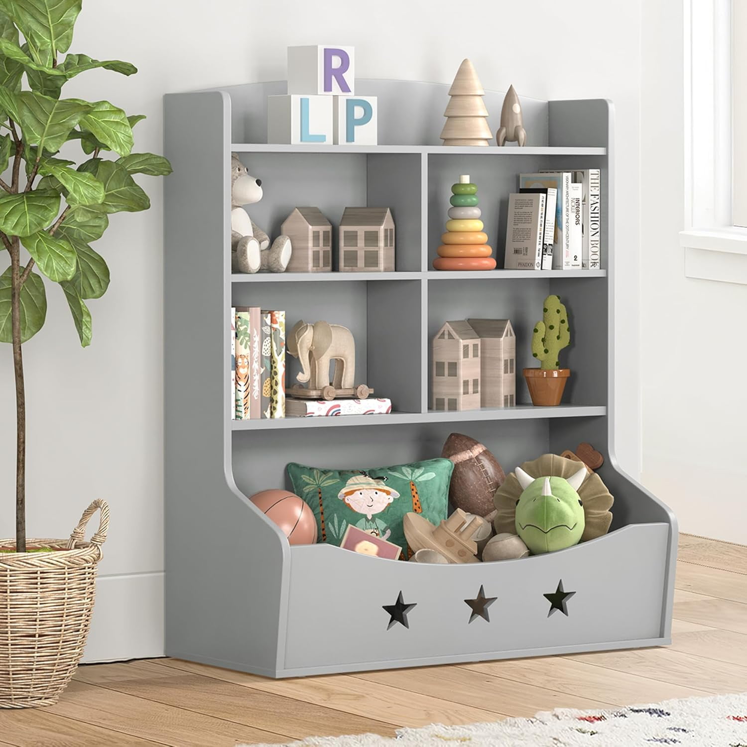 Kids Bookshelf, Three-and-a-Half Tier Wooden Bookcase, Bookshelf for ...