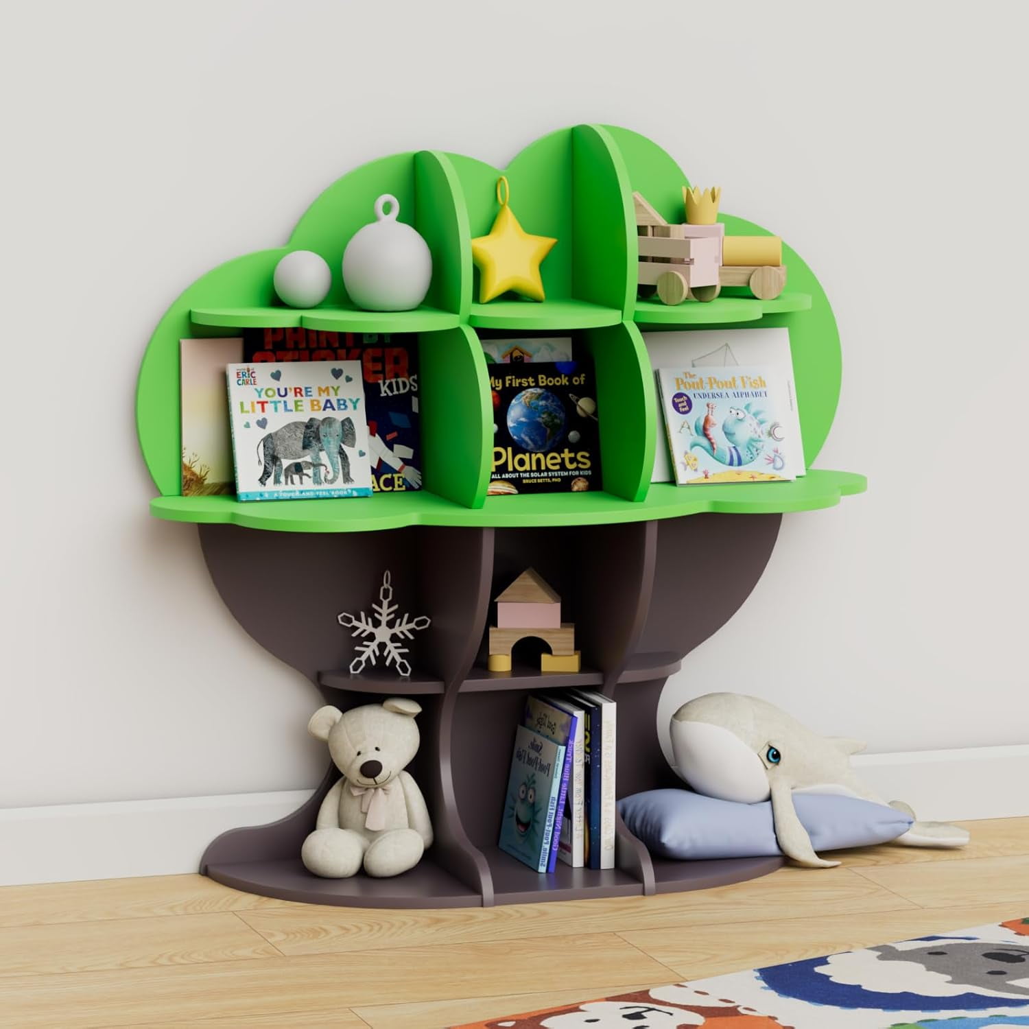 Kids Bookshelf Toddler Bookcase 4-Tier Baby Book Rack Sling Pocket ...