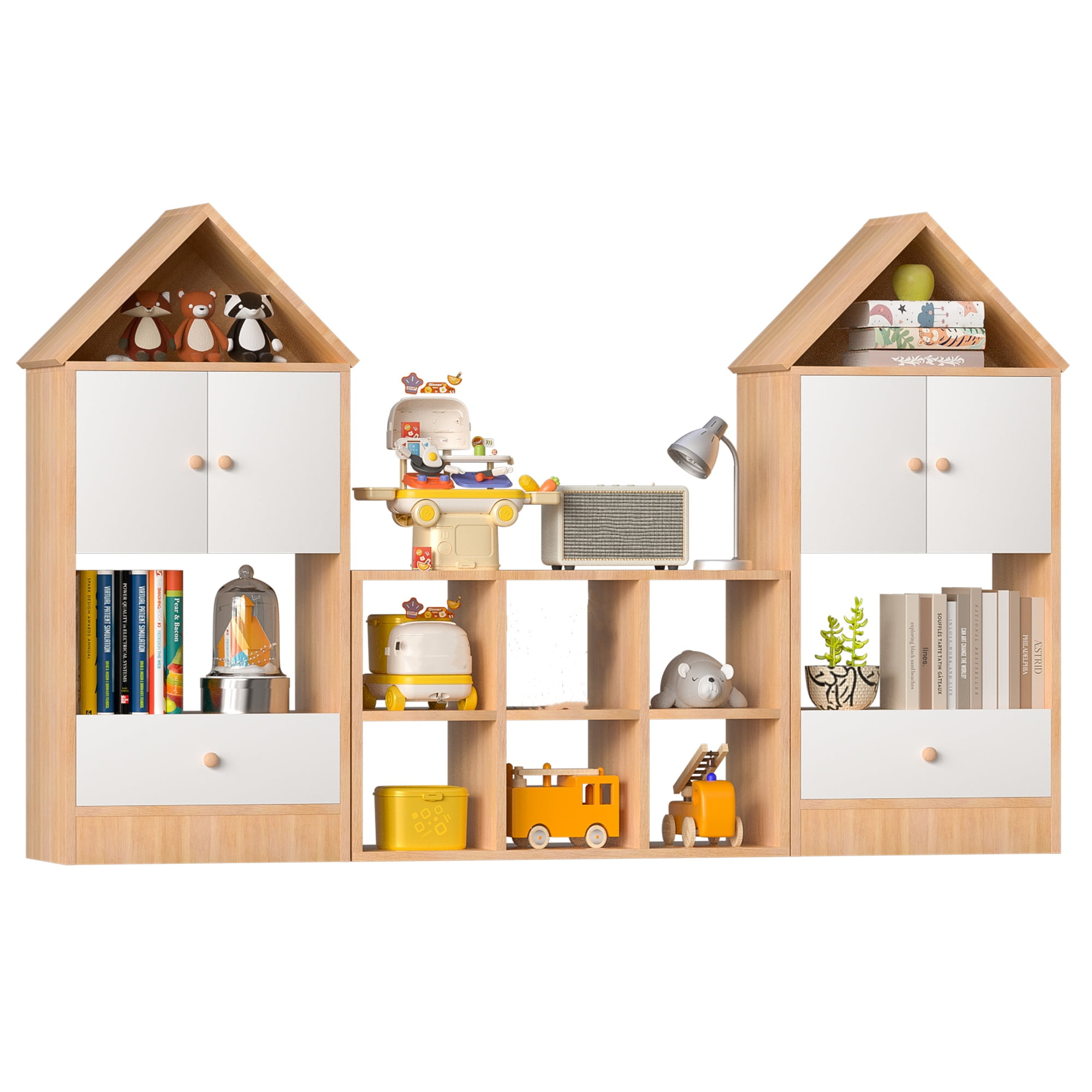 Kids Bookshelf, Toddler Bookcase And Toy Storage, Cute House-Shaped ...