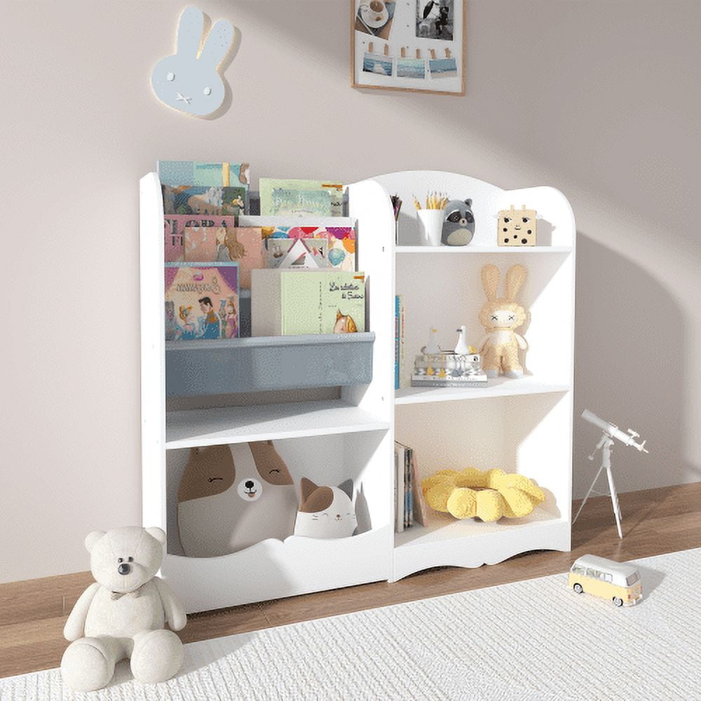 Kids Bookshelf and Toy Organizer, 3 Tier Bookshelf for Kids, Fabric ...
