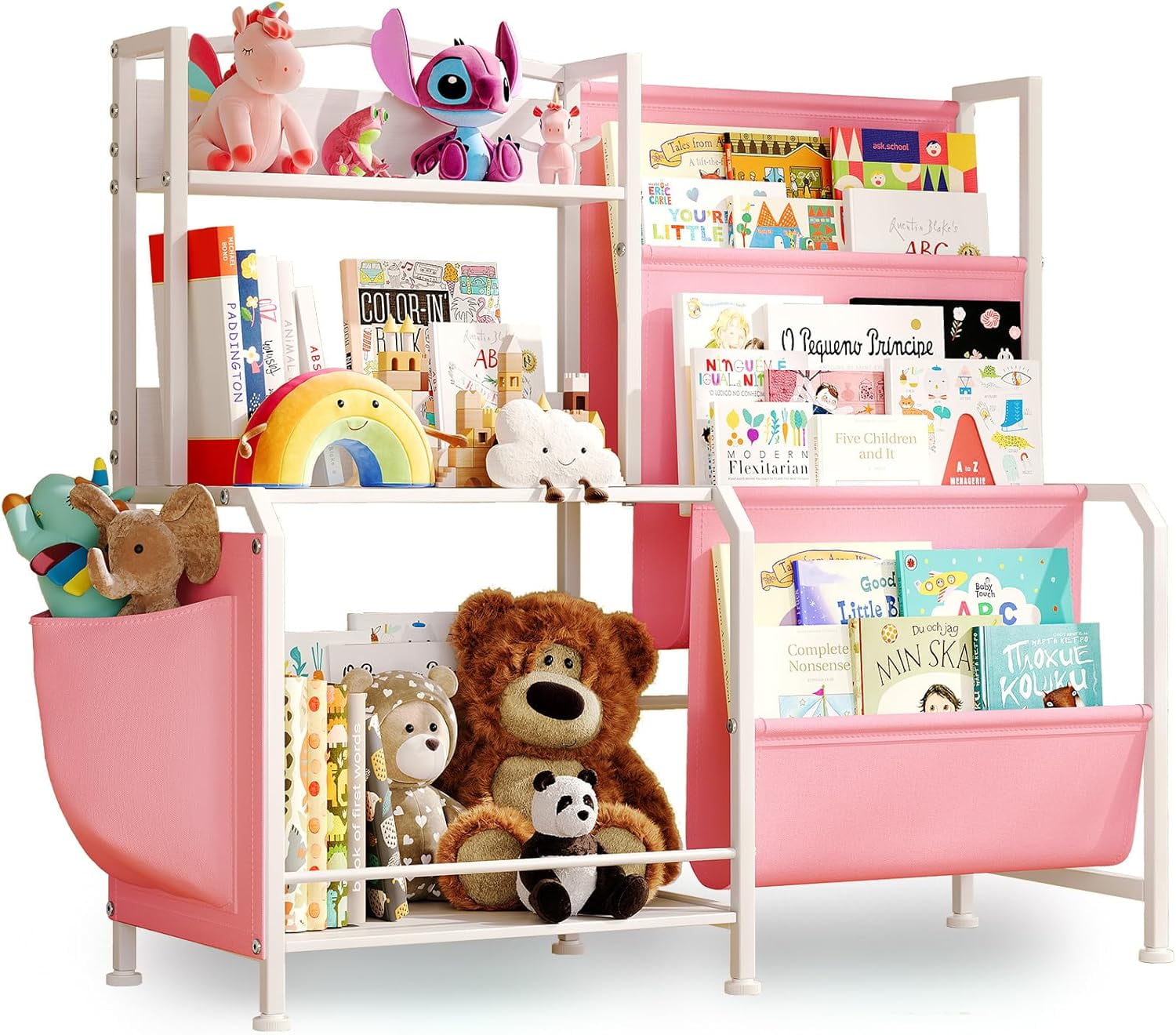Kids Bookshelf and Toy Organizer, 3 Tier Girls Pink Bookshelf for Kids ...