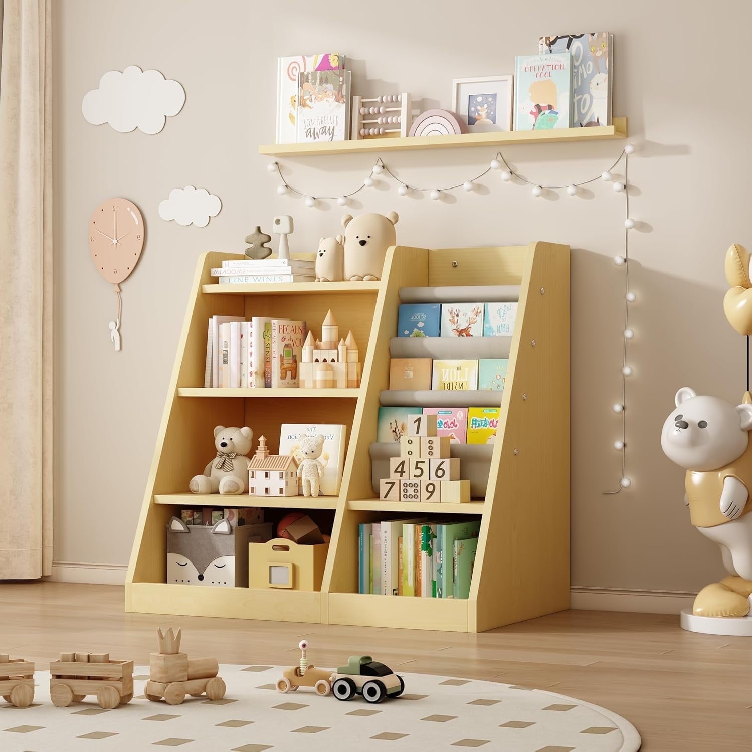 Kids Bookshelf and Toy Organizer,4 Tier Bookshelf for Kids, Montessori ...