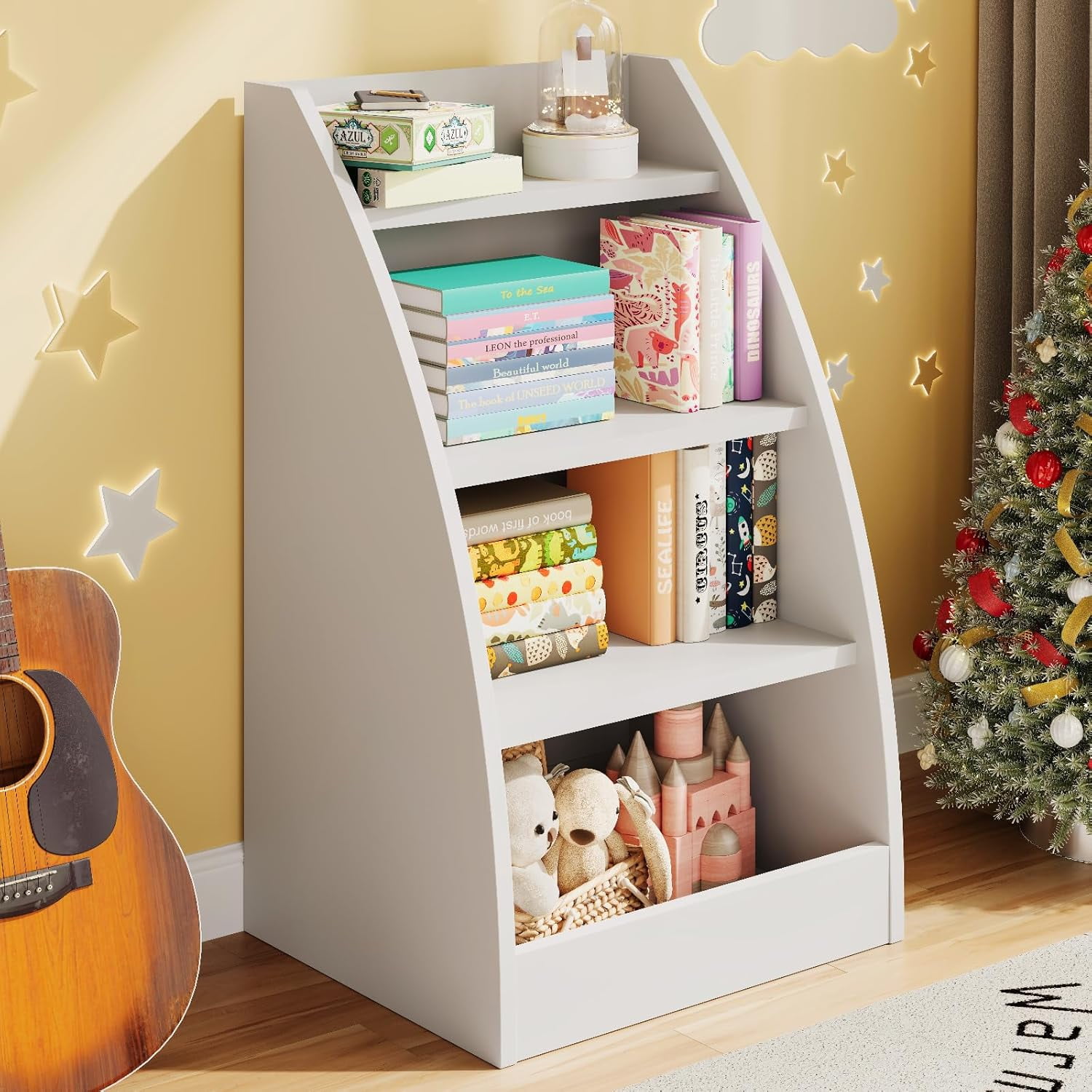 Kids Bookshelf and Toy Organizer,4 Tier Kids Book Shelf for Kids Rooms ...