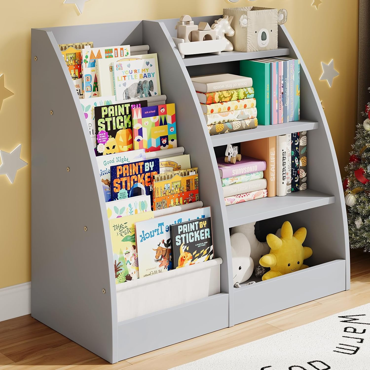 Kids Bookshelf and Toy Organizer,4 Tier Kids Book Shelf for Kids Rooms ...