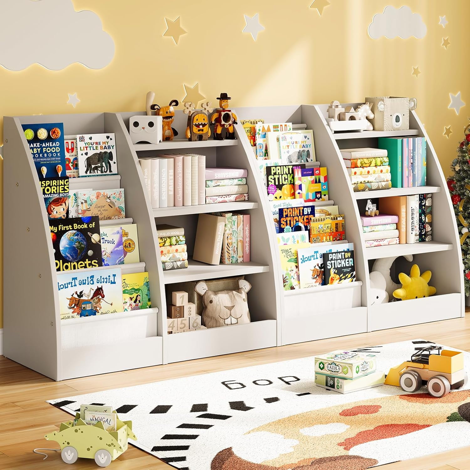 Kids Bookshelf and Toy Organizer,4 Tier Kids Book Shelf for Kids Rooms ...