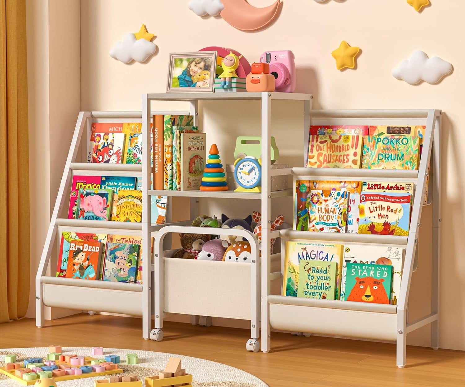 Kids Bookshelf and Toy Storage, 2-Sided Montessori Book Shelf, Large ...