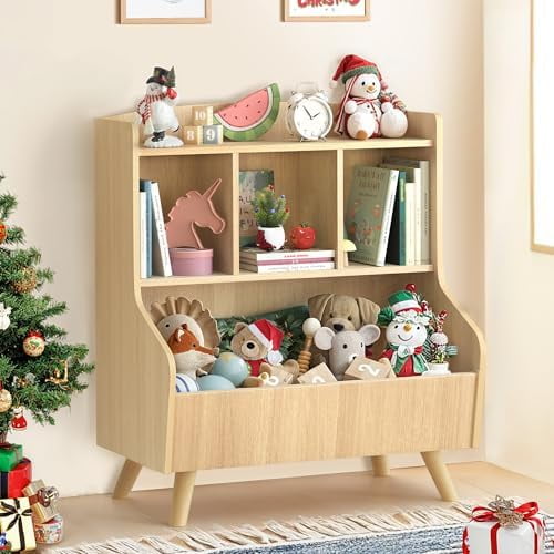 Kids Bookshelf and Toy Storage, 3-Tier Wooden Bookcase, Baby Book and ...