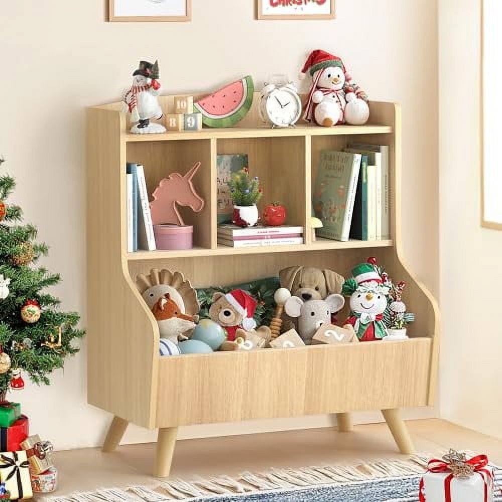 Kids Bookshelf and Toy Storage, 3-Tier Wooden Bookcase, Baby Book and ...