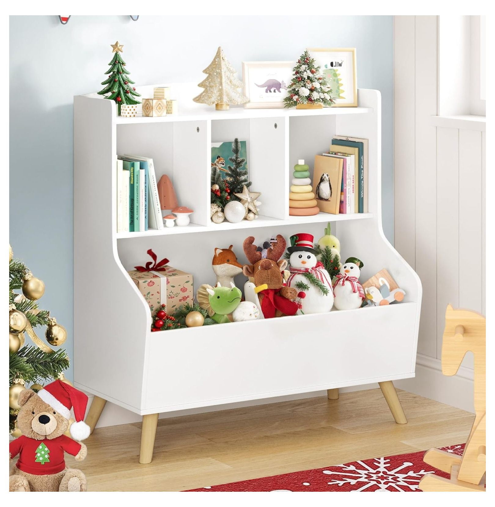 Kids Bookshelf and Toy Storage, 3-Tier Wooden Open Bookcase, Baby Book ...