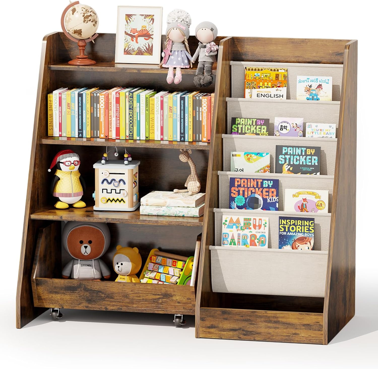 Kids Bookshelf and Toy Storage, 4 Tier Toddler Bookshelf with Movable ...