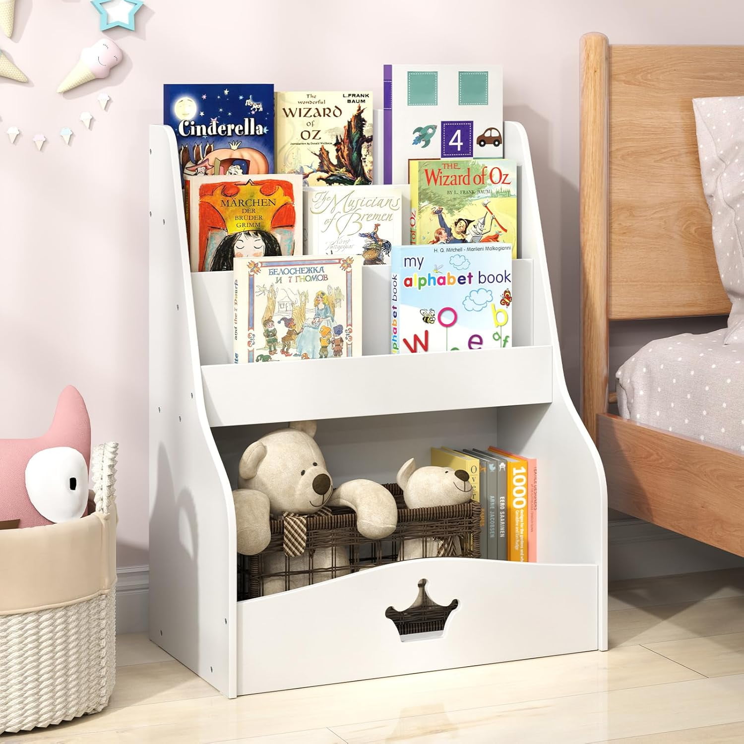 Kids Bookshelf, Toy Storage with Book Racks, Toddler Bookshelf with ...