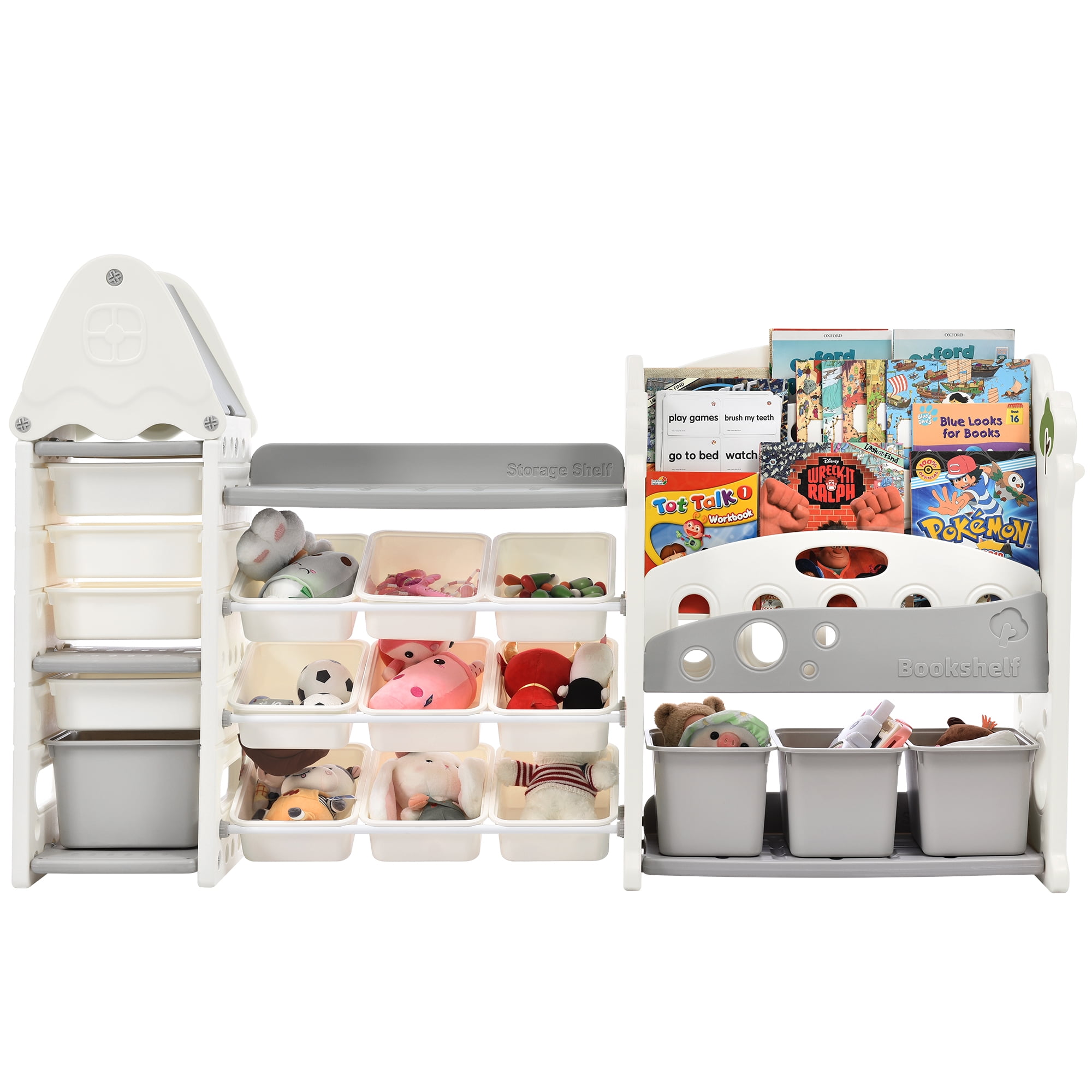Kids Bookshelf & Toy Box Organizer, Children's Room Playroom Storage ...