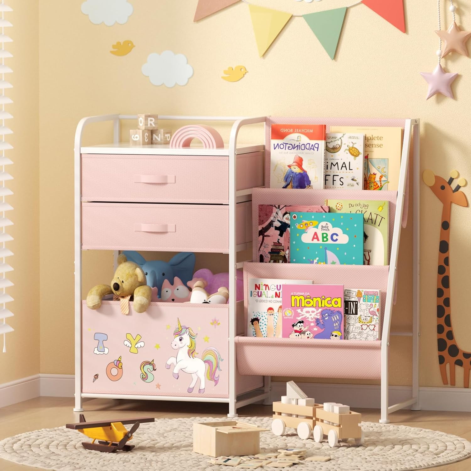 Kids Bookshelf and Toy Storage Organizer - 3 Tier Book Shelf with ...